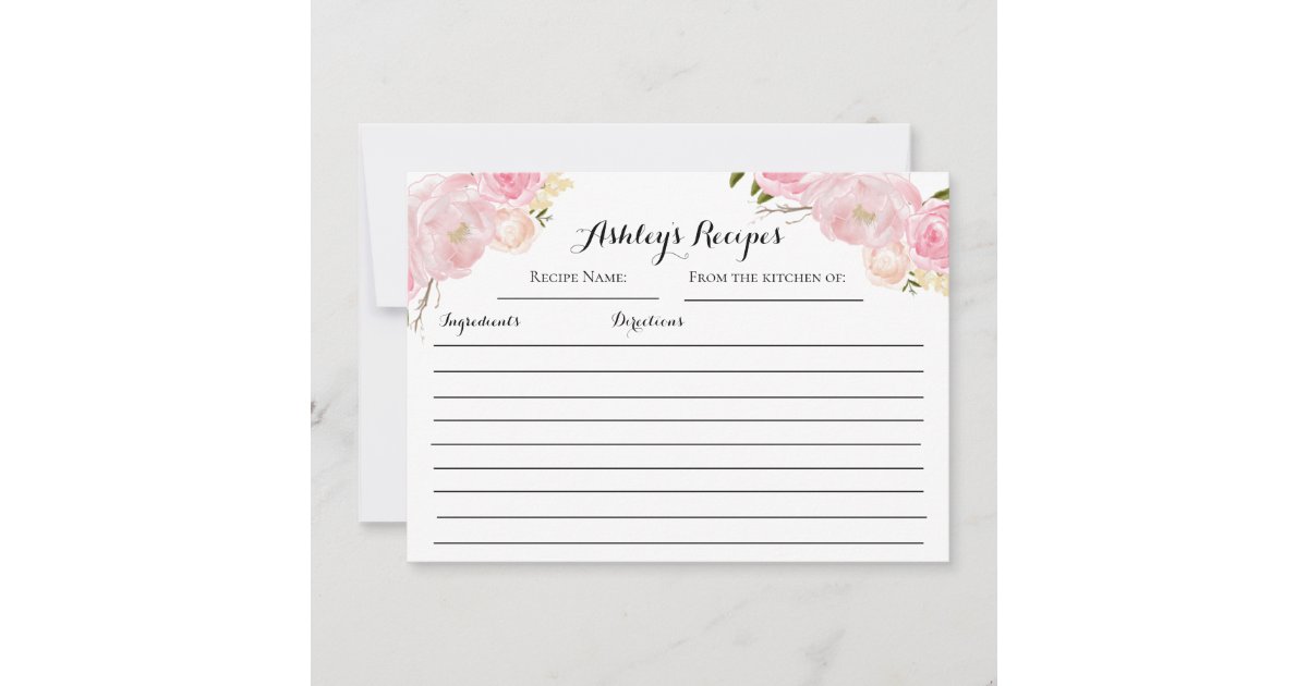 Pink Roses Floral Recipe cards | Zazzle