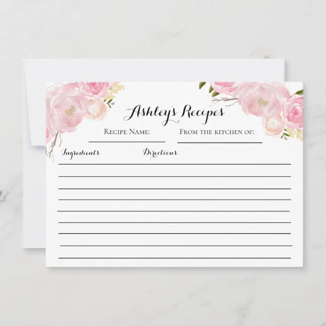 Pink Roses Floral Recipe cards | Zazzle
