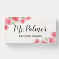 Pink Roses | Floral Teacher Name Classroom Wooden Box Sign | Zazzle