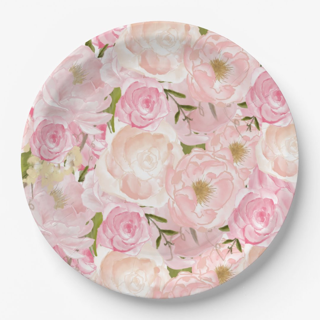 Pink roses flower plates | Zazzle