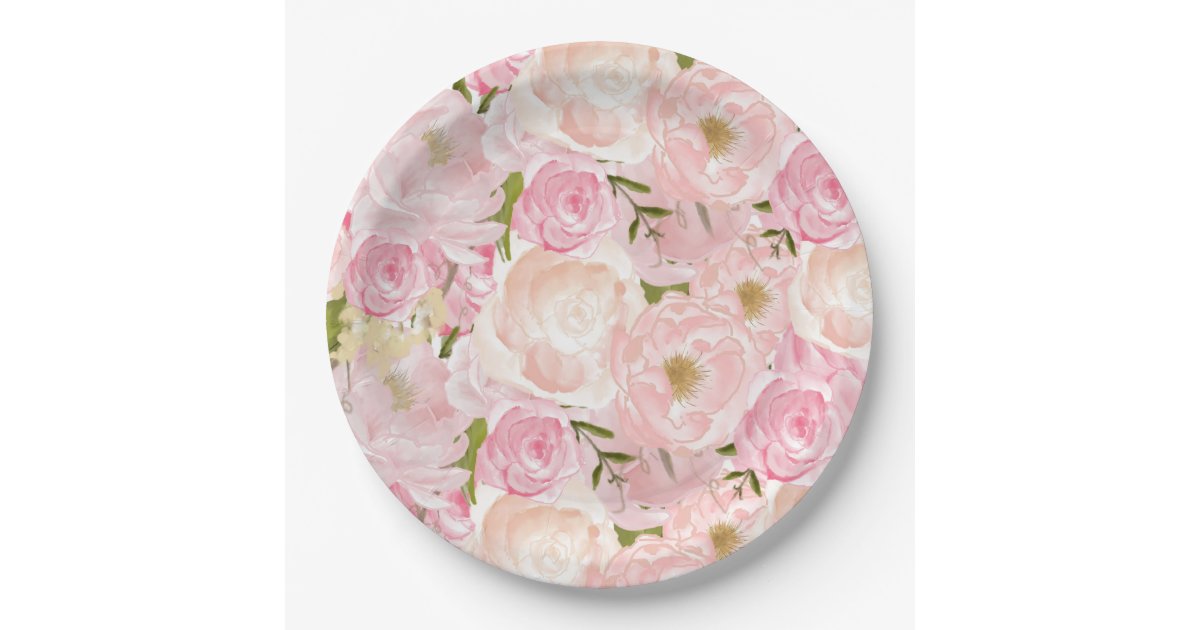 Pink roses flower plates | Zazzle