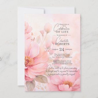 Pink Roses Flowers Celebration of Life | PHOTO Invitation | Zazzle