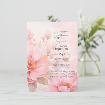 Pink Roses Flowers Celebration of Life | PHOTO Invitation | Zazzle