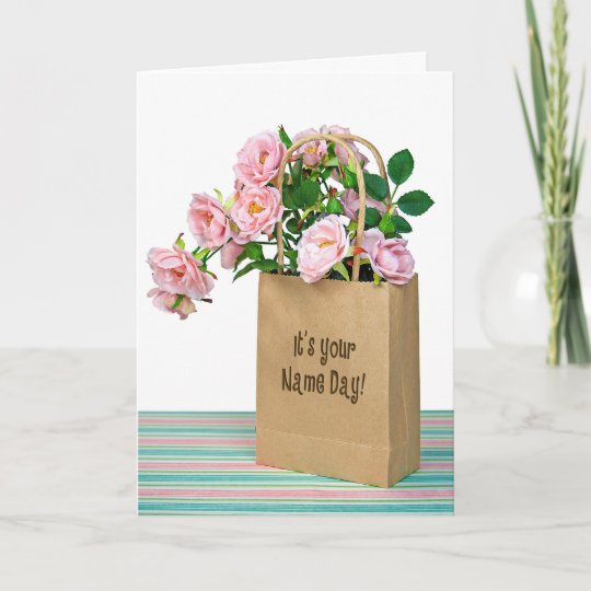 Pink Roses for Name Day Card | Zazzle.com