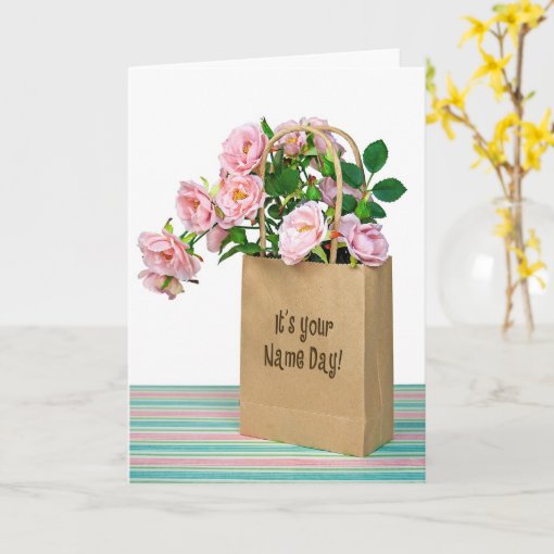 Pink Roses for Name Day Card | Zazzle