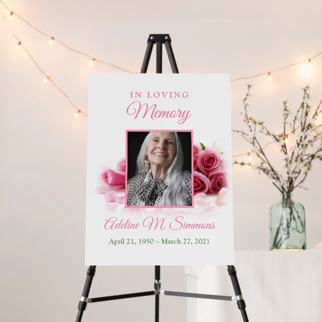 Pink Roses Funeral Memorial Photo Poster Board | Zazzle