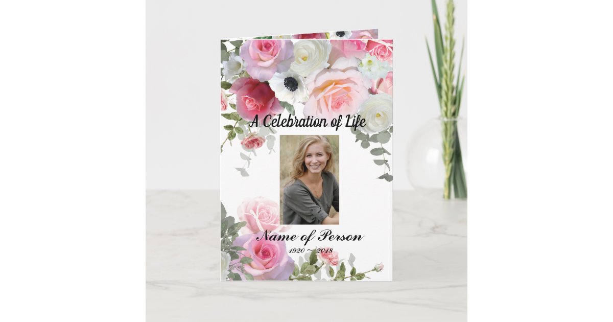 Pink Roses Funeral Program | Zazzle