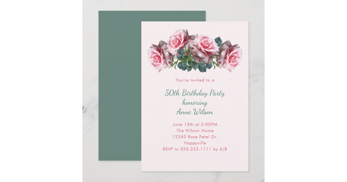 Pink Roses Her Birthday Party Invitation | Zazzle
