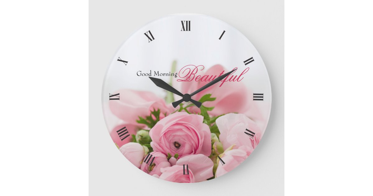 Pink roses large clock | Zazzle