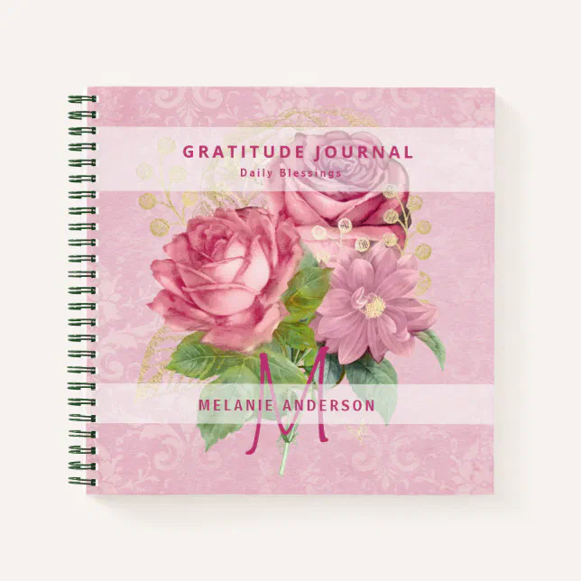 Pink Roses Mint Gratitude Thankfulness Journal | Zazzle