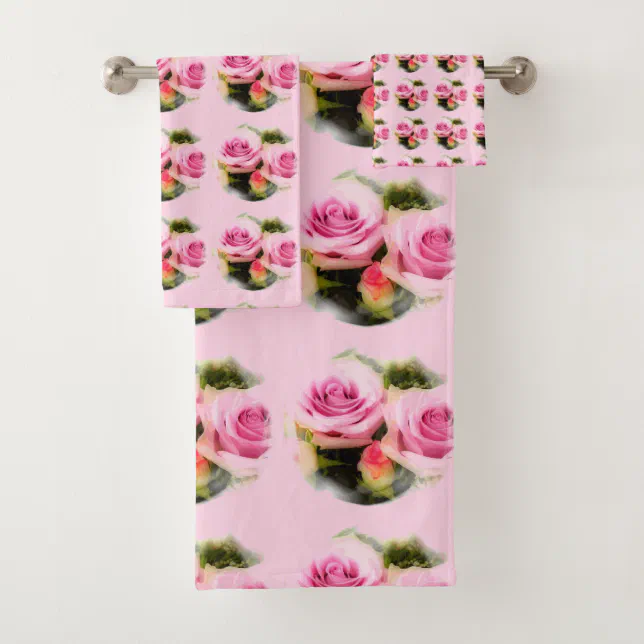 Pink Roses Modern Elegant Floral Template Bath Towel Set | Zazzle