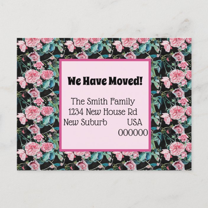 Pink Roses New Address Postcard, We Are Moving Postcard | Zazzle.com