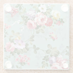 Pink Roses on Mint Vintage Glass Coasters | Zazzle