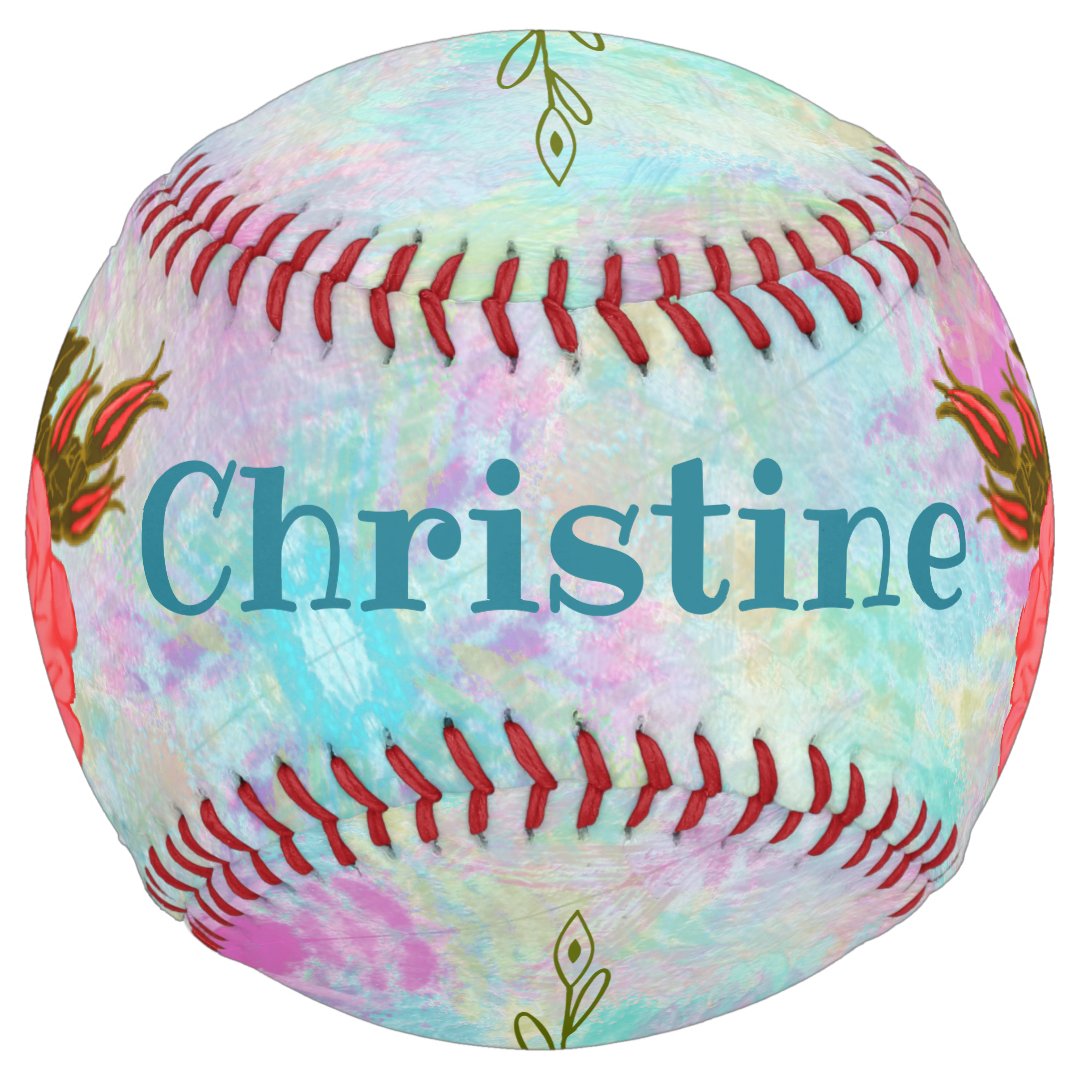 Pink Roses on Pastel Background, Feminine Softball | Zazzle