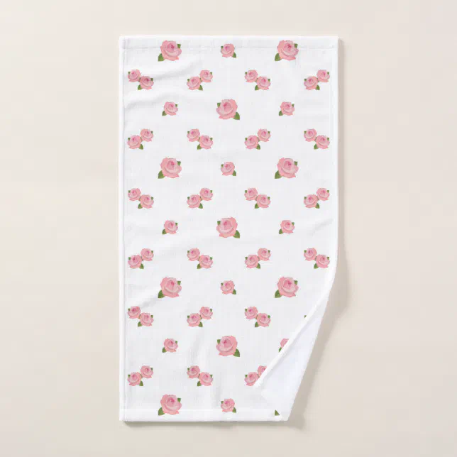 Pink Roses Pattern on White Hand Towel | Zazzle