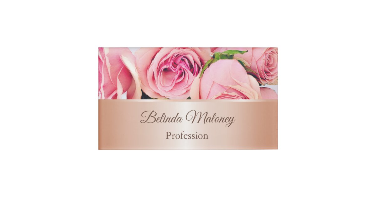 Pink Roses Rose Gold Name Tag | Zazzle