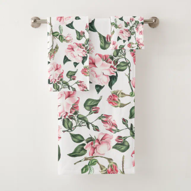 Pink Roses Rosebud Flowers Bath Towel Set | Zazzle