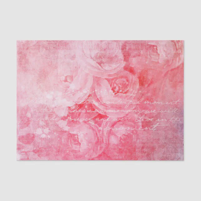 Pink Roses Script Writing Distressed Antique Tissue Paper | Zazzle