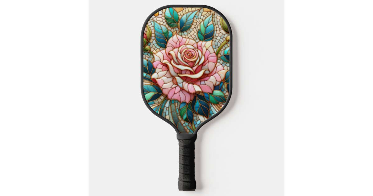 Pink Roses Stained Glass Mosaic Pickleball Paddle | Zazzle