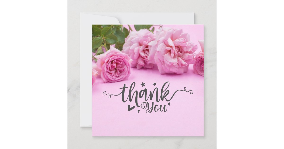 Pink roses Thank you card on pink background | Zazzle