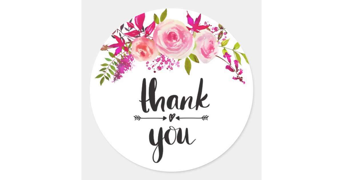 Pink roses thank you sticker | Zazzle