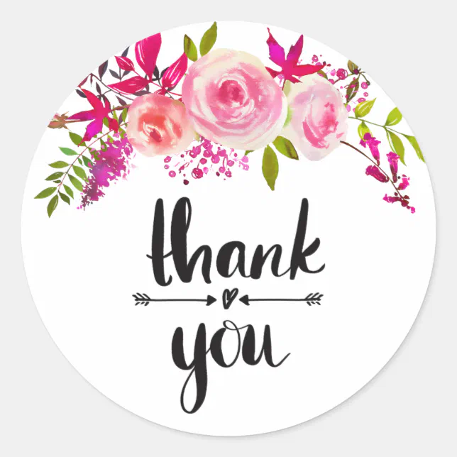 Pink roses thank you sticker | Zazzle