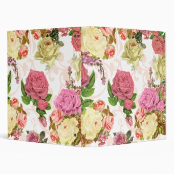 Pink roses vintage floral pattern 3 ring binder | Zazzle