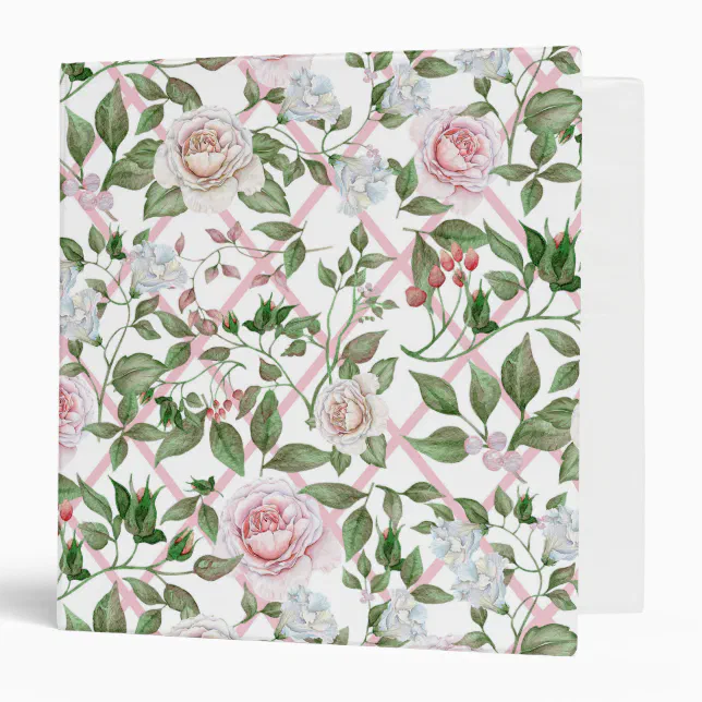 Pink Roses - Vintage Watercolor Floral 3 Ring Binder | Zazzle