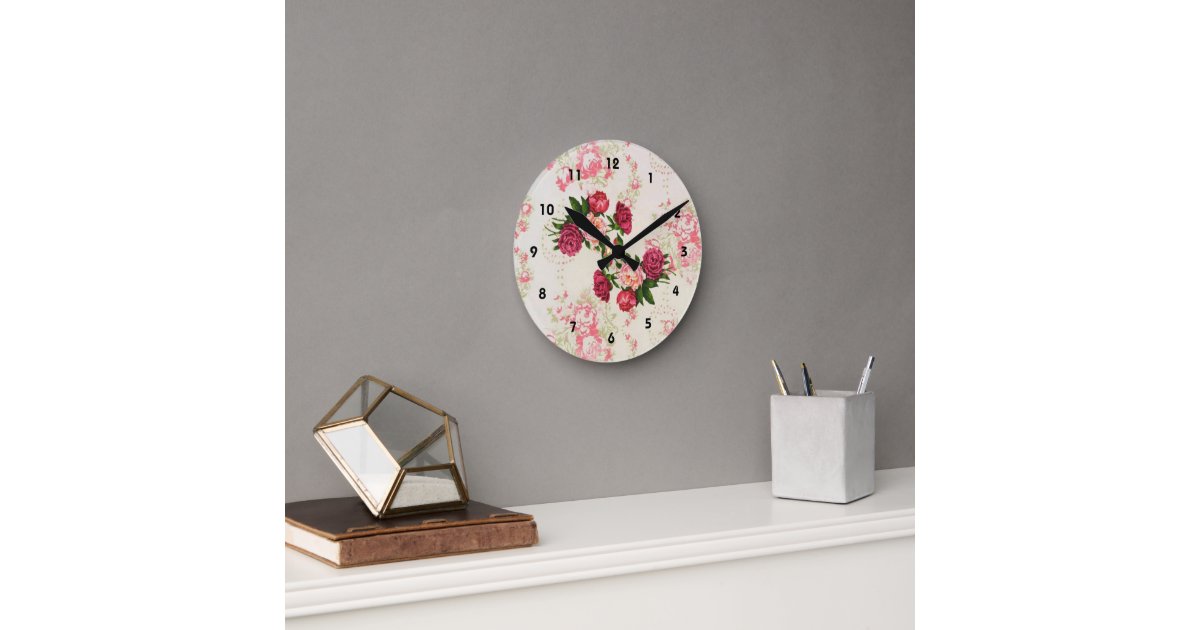 Pink Roses Wall Clock | Zazzle