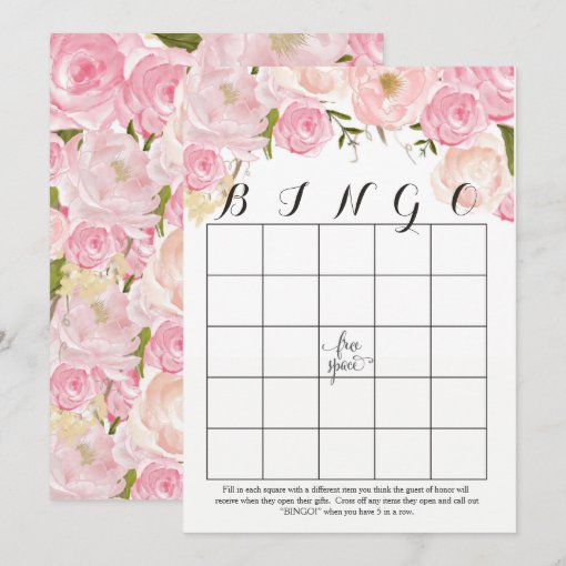 pink roses watercolor flowers Shower Bingo Cards | Zazzle