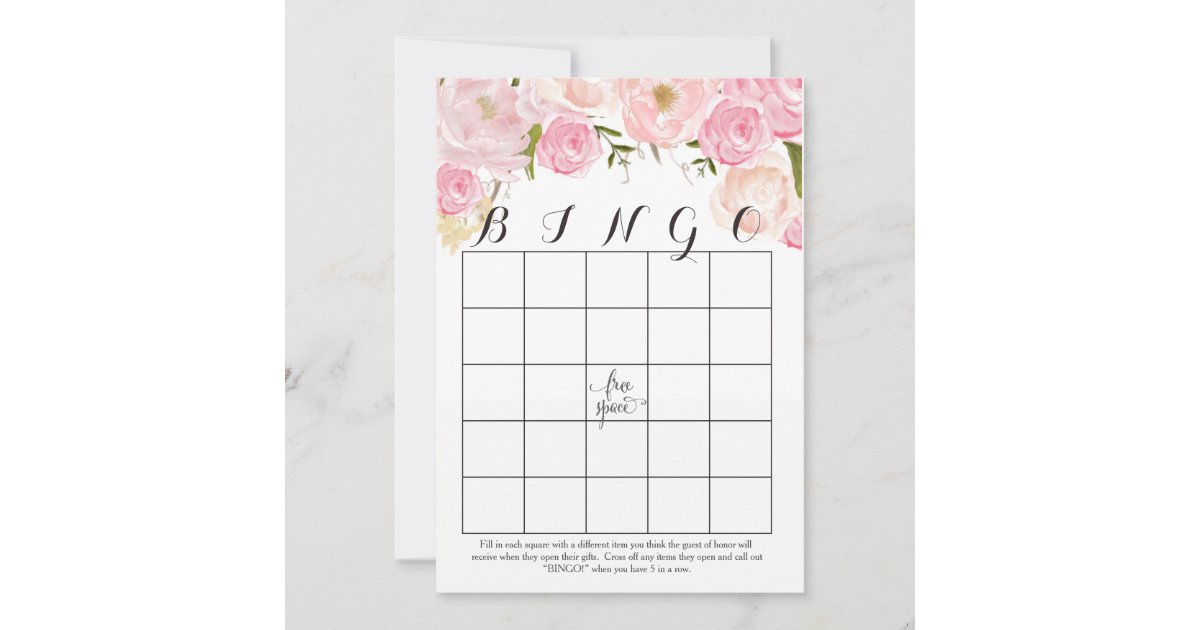 pink roses watercolor flowers Shower Bingo Cards | Zazzle