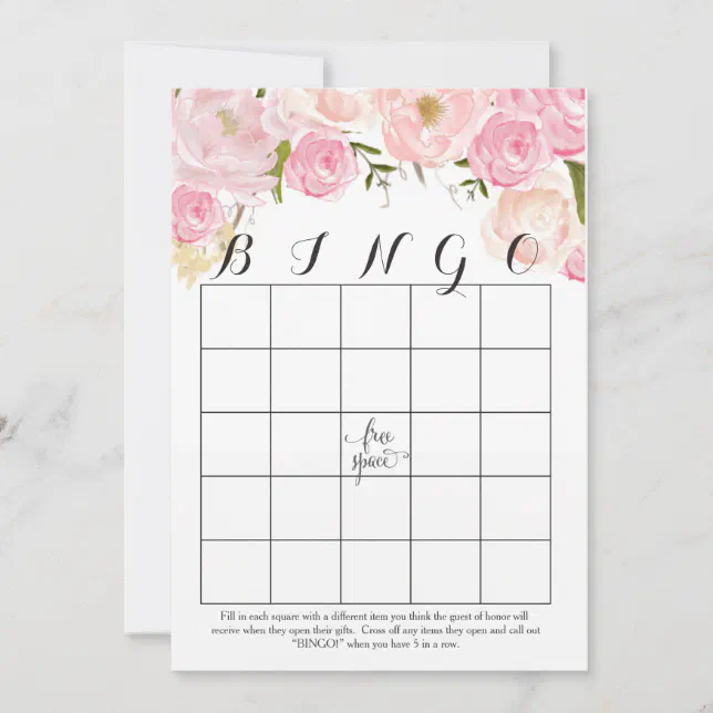 pink roses watercolor flowers Shower Bingo Cards | Zazzle