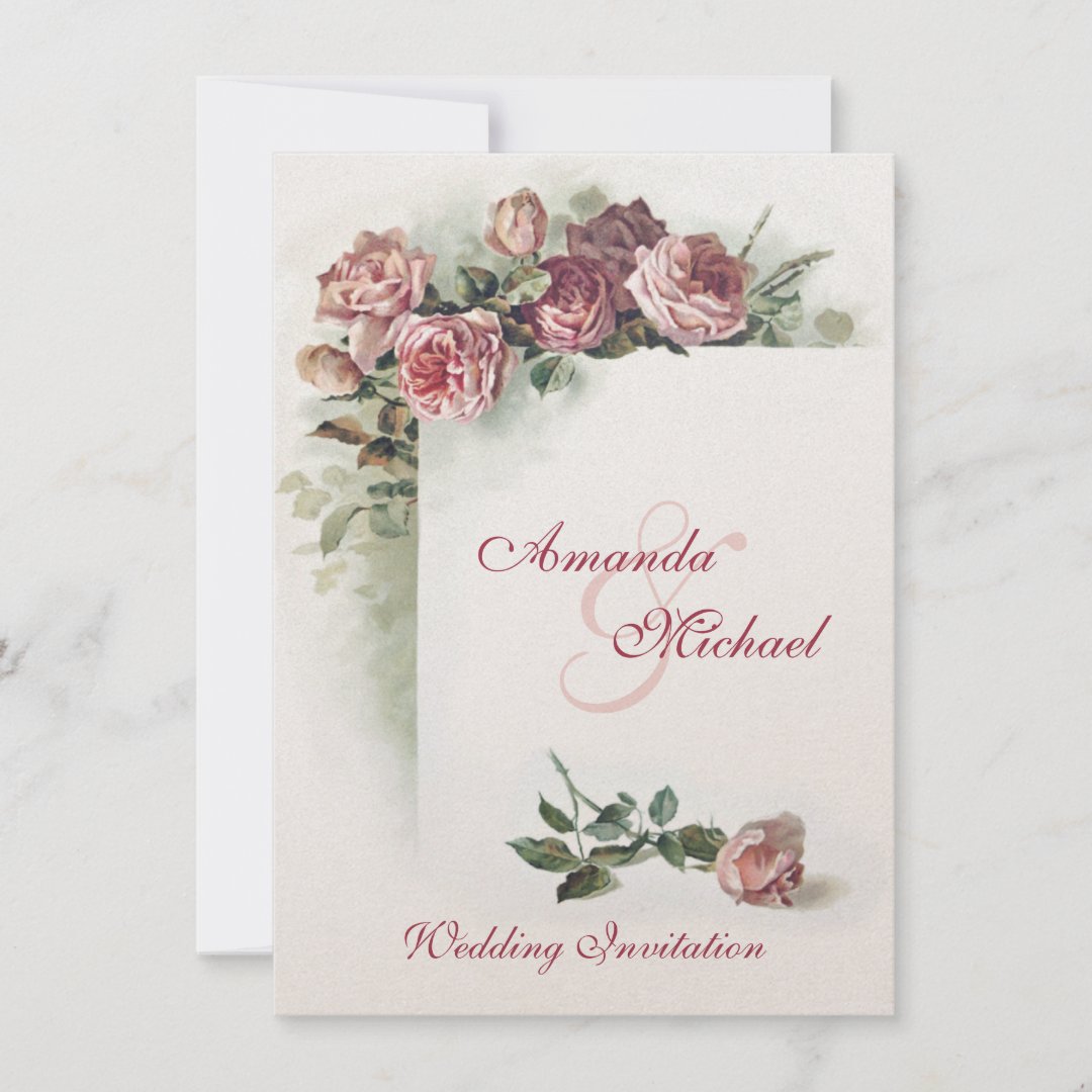 Pink roses wedding invitation | Zazzle