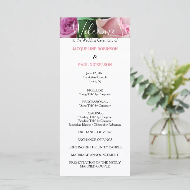 Pink Roses Wedding Program | Zazzle