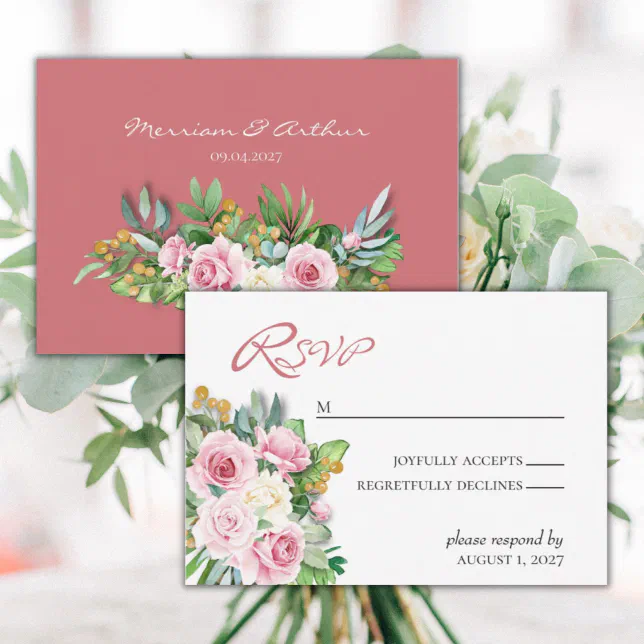 Pink Roses Wedding RSVP Card | Zazzle