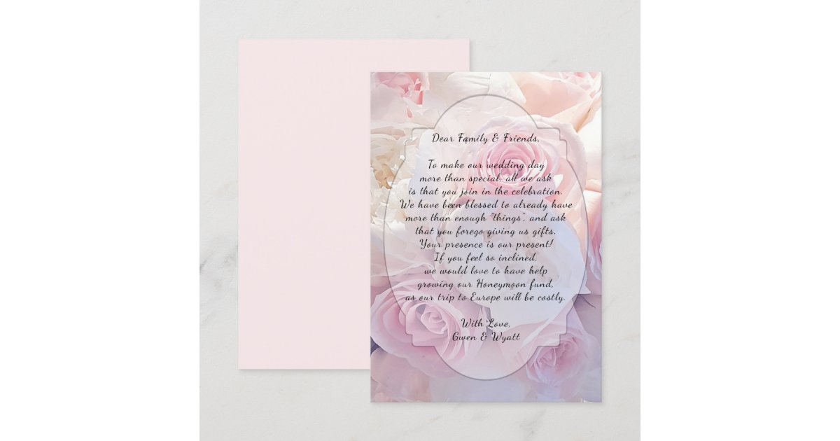 Pink Roses Wishing Well Wording Wedding Cards | Zazzle