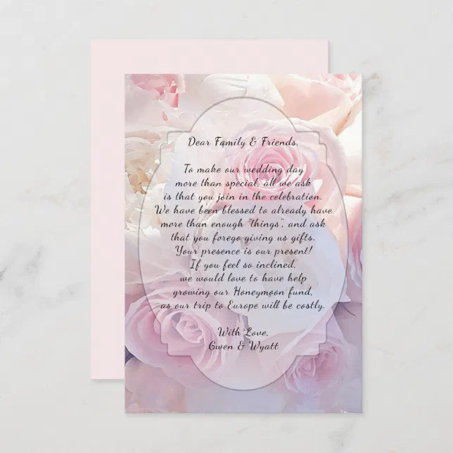 Pink Roses Wishing Well Wording Wedding Cards | Zazzle