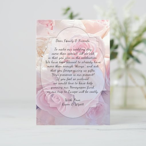 Pink Roses Wishing Well Wording Wedding Cards | Zazzle