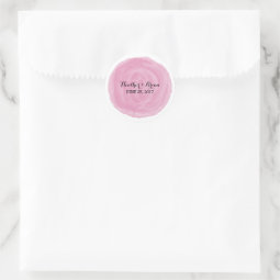 Pink Round Watercolor Wedding Stickers | Zazzle