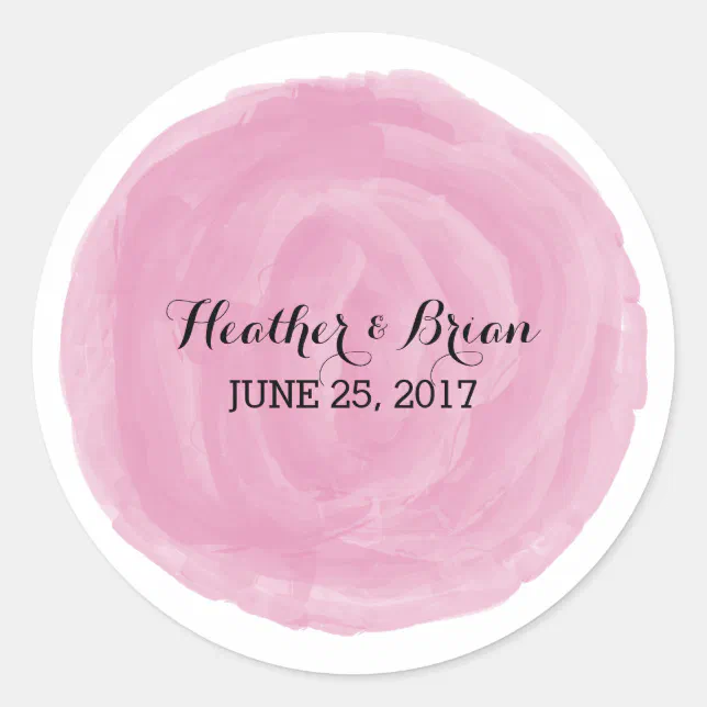 Pink Round Watercolor Wedding Stickers | Zazzle