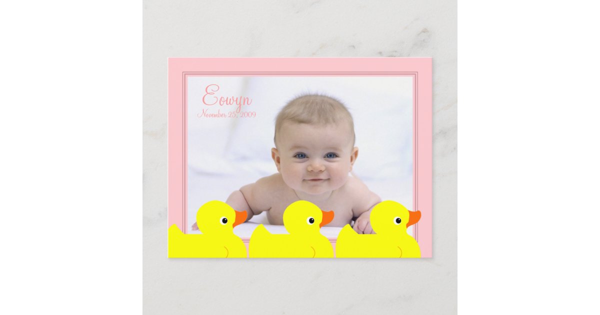 Pink Rubber Ducky Frame Announcement Postcard | Zazzle