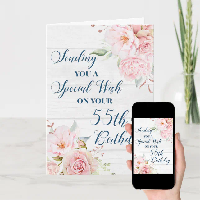 Pink Rustic Flowers Happy 55th Birthday Card | Zazzle