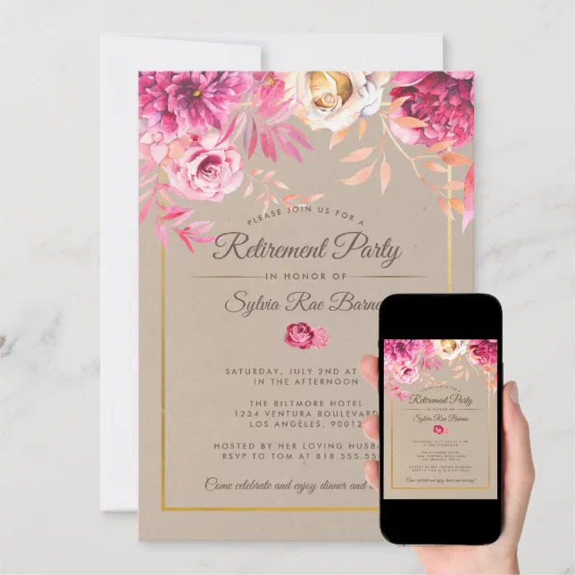 Pink Rustic Retirement Party Invitation | Zazzle