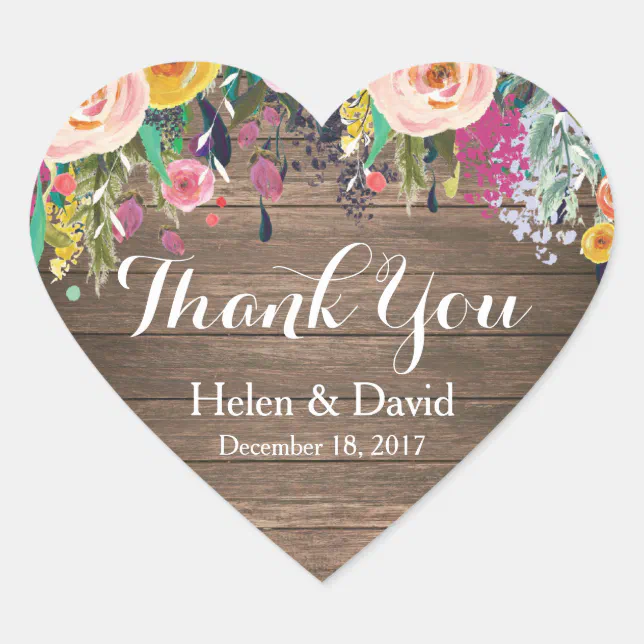 Pink Rustic Thank You Wedding Favour Stickers | Zazzle