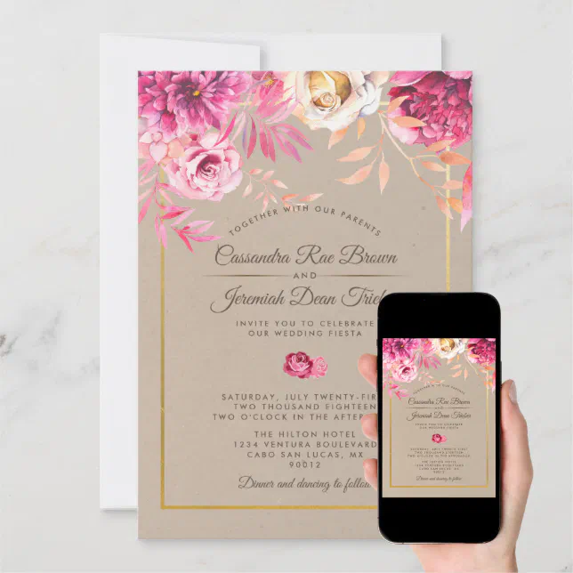 Pink Rustic Wedding Invitation | Zazzle