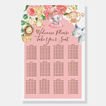 Pink safari theme seating chart sign | Zazzle