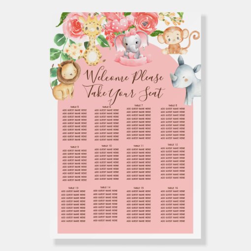Pink safari theme seating chart sign | Zazzle