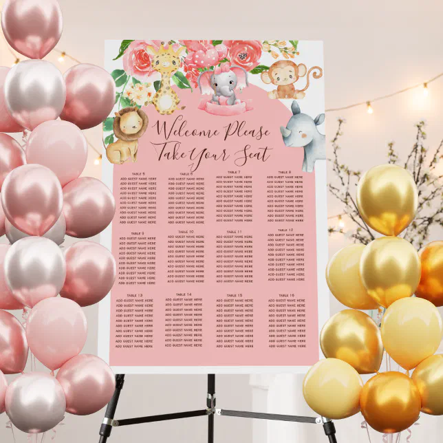 Pink safari theme seating chart sign | Zazzle