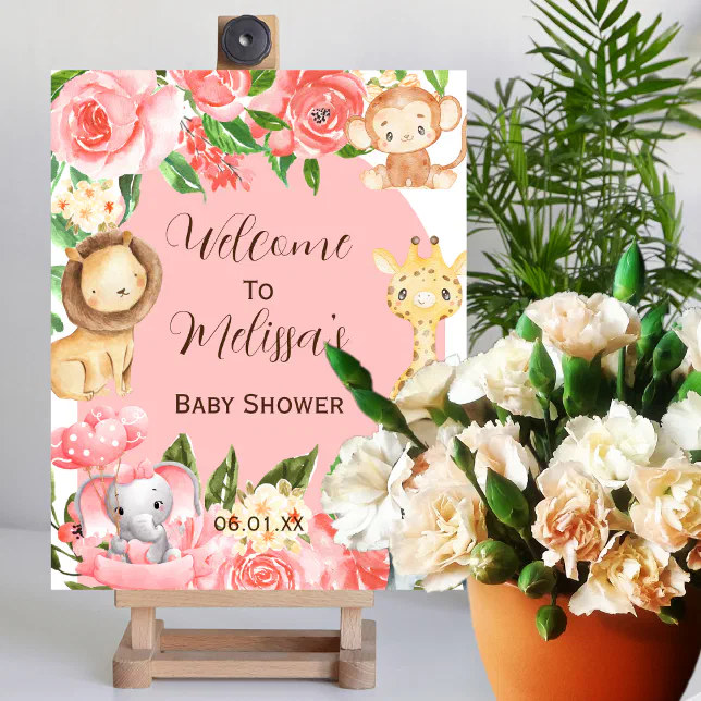 Pink safari theme welcome sign poster | Zazzle