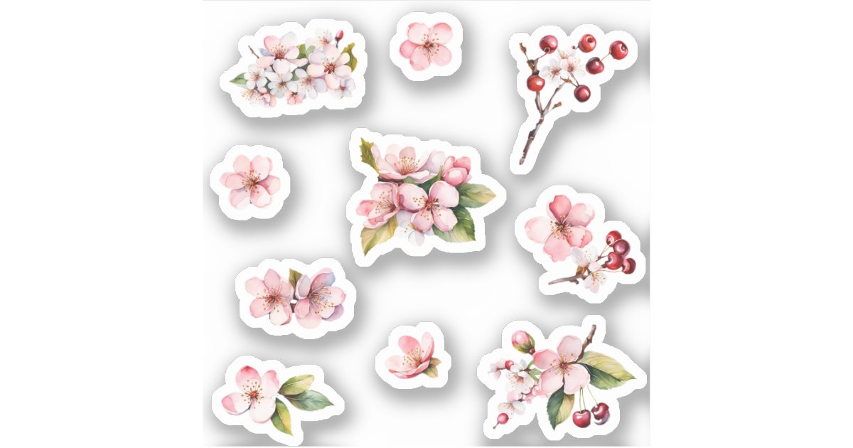 Pink Sakura Cherry Blossoms Flowers Sticker Pack | Zazzle